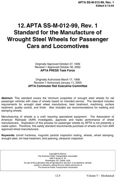 APTA SS-M-012-99 Rev. 1 - Standard for the Manufacture of Wrought Steel ...