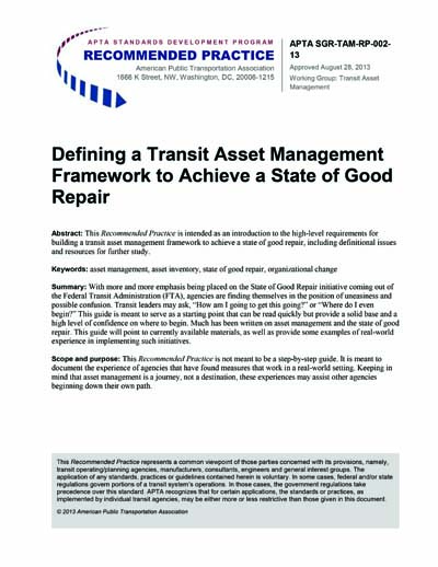 APTA-SGR-TAM-RP-002-13 [2013] - Defining a Transit Asset Management ...