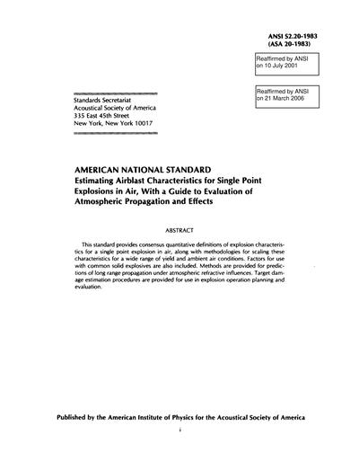 ANSI S2.20-1983 (R2006) - Air Blast Characteristics for Single Point ...