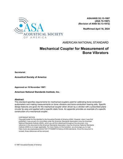 ASA/ANSI S3.13-1987 (R2024) - Mechanical Coupler for Measurement of ...