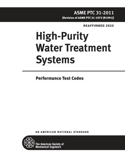ASME PTC 31-2011 (R2025) - High-Purity Water Treatment Systems