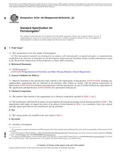 ASTM A144-25 Red - Standard Specification for Ferrotungsten (Standard ...