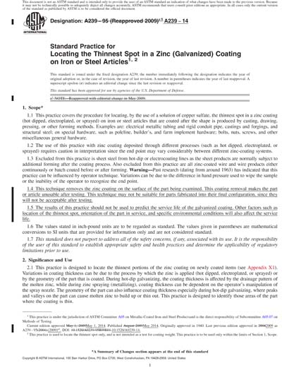 ASTM A239-14 Red - Standard Practice for Locating the Thinnest Spot in ...