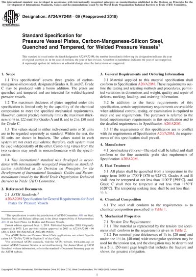 ASTM A724/A724M-09(2018) - Standard Specification for Pressure Vessel ...