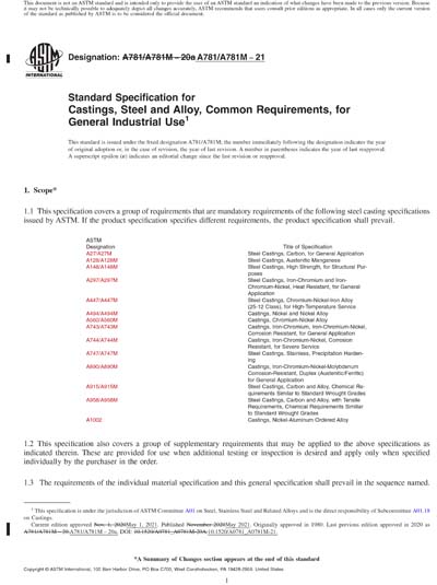 ASTM A781/A781M-21 Red - Standard Specification for Castings, Steel and ...
