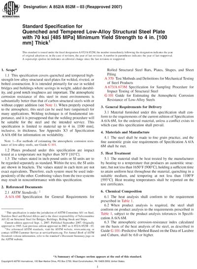 ASTM A852/A852M-03(2007) - Standard Specification for Quenched and ...