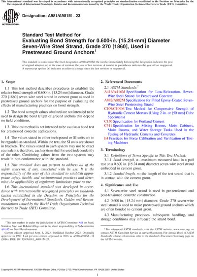 ASTM A981/A981M-23 - Standard Test Method for Evaluating Bond Strength ...