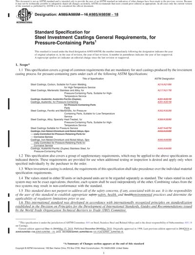 ASTM A985/A985M-18 Red - Standard Specification for Steel Investment ...