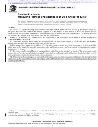 ASTM A1030/A1030M-11 Red - Standard Practice for Measuring Flatness ...