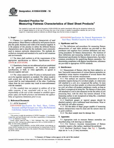 ASTM A1030/A1030M-16 - Standard Practice for Measuring Flatness ...