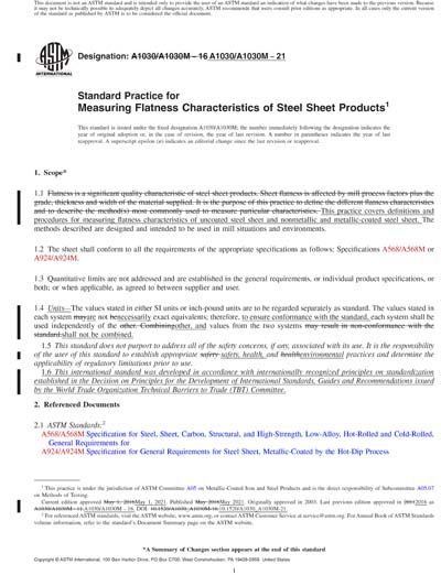 ASTM A1030/A1030M-21 Red - Standard Practice for Measuring Flatness ...