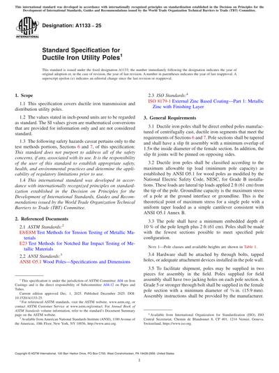 ASTM A1133-25 - Standard Specification for Ductile Iron Utility Poles