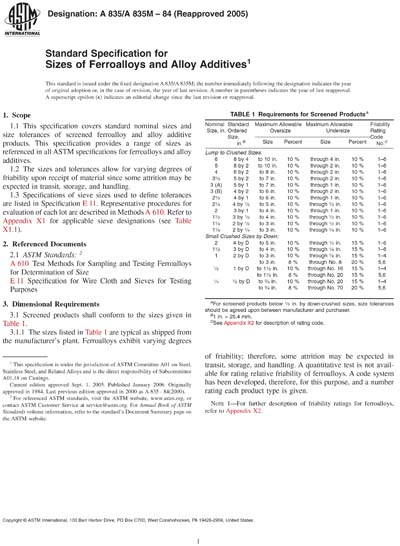 ASTM A835/A835M-84(2005) - Standard Specification for Sizes of ...