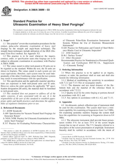 ASTM A388/A388M-03 - Standard Practice for Ultrasonic Examination of ...