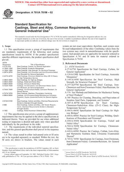 ASTM A781/A781M-02 - Standard Specification for Castings, Steel and ...
