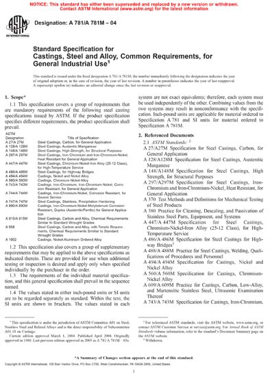 ASTM A781/A781M-04 - Standard Specification for Castings, Steel and ...