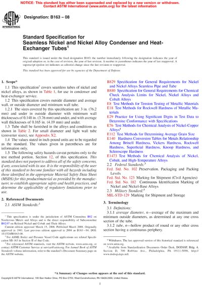 ASTM B163-08 - Standard Specification for Seamless Nickel and Nickel ...