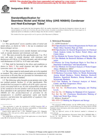 ASTM B163-11 - Standard Specification for Seamless Nickel and Nickel ...