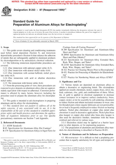ASTM B253-87(1999)e1 - Standard Guide for Preparation of Aluminum ...