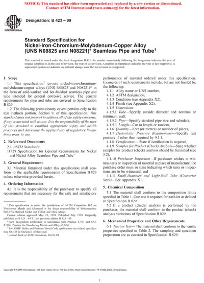 ASTM B423-99 - Standard Specification for Nickel-Iron-Chromium ...