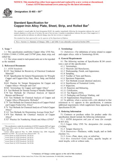 ASTM B465-00e1 - Standard Specification for Copper-Iron Alloy Plate ...