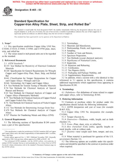 ASTM B465-03 - Standard Specification for Copper-Iron Alloy Plate ...