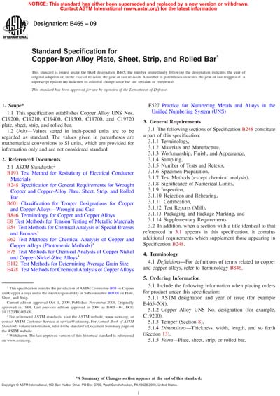 ASTM B465-09 - Standard Specification for Copper-Iron Alloy Plate ...