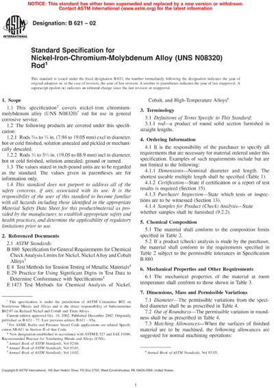ASTM B621-02 - Standard Specification for Nickel-Iron-Chromium ...