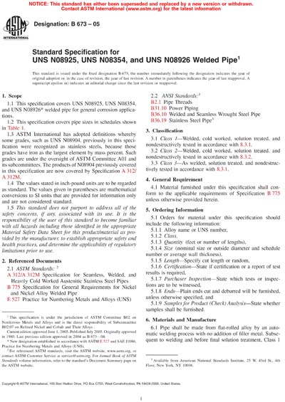ASTM B673 05 Standard Specification For UNS N08925 UNS N08354 And 