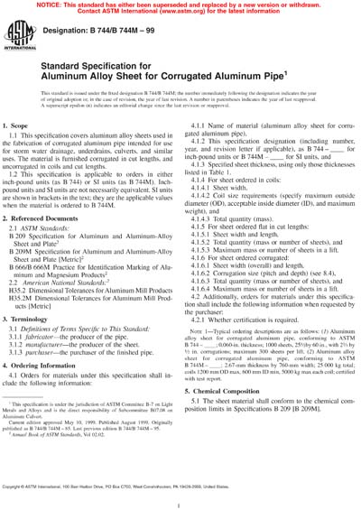 ASTM B744/B744M-99 - Standard Specification for Aluminum Alloy Sheet ...