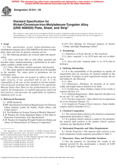 ASTM B814-02 - Standard Specification for Nickel-Chromium-Iron ...