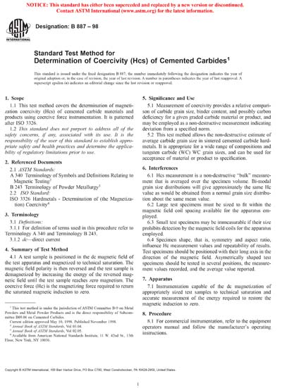 ASTM B887-98 - Standard Test Method for Determination of Coercivity ...