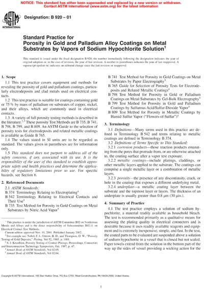 ASTM B920-01 - Standard Practice for Porosity in Gold and Palladium ...