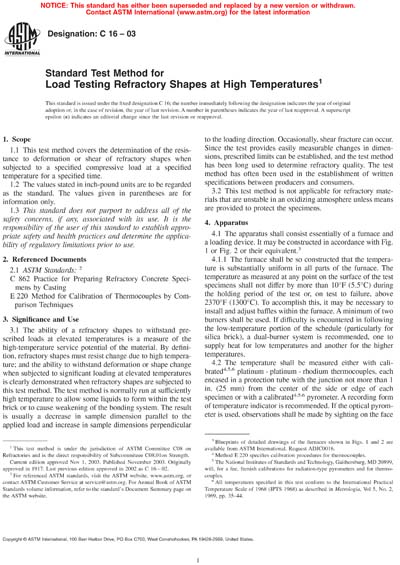 ASTM C16-03 - Standard Test Method for Load Testing Refractory Shapes ...
