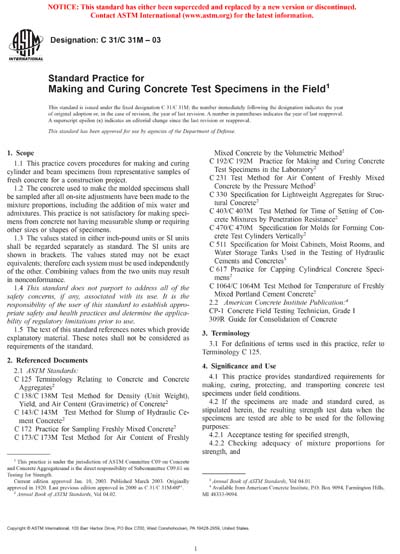 ASTM C31/C31M-03 - Standard Practice for Making and Curing Concrete ...