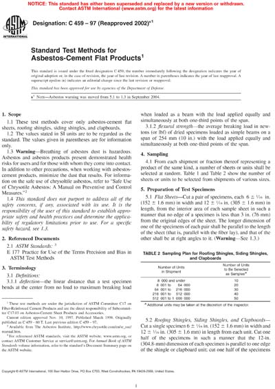 ASTM C459-97(2002)e1 - Standard Test Methods for Asbestos-Cement Flat ...