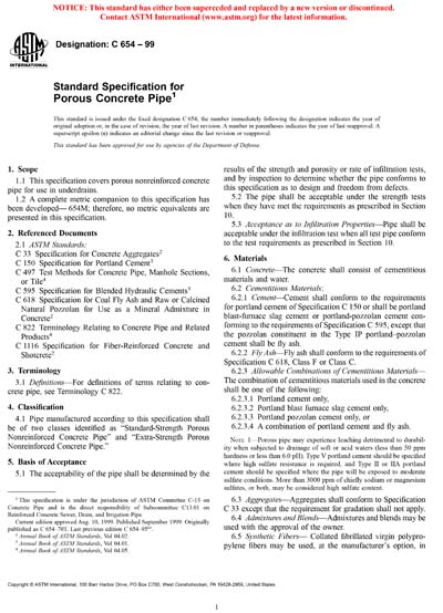 ASTM C654-99 - Standard Specification for Porous Concrete Pipe