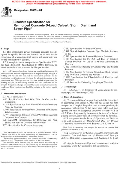ASTM C655-04 - Standard Specification for Reinforced Concrete D-Load ...