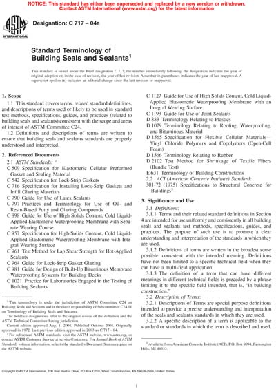 ASTM C717-04a - Standard Terminology of Building Seals and Sealants