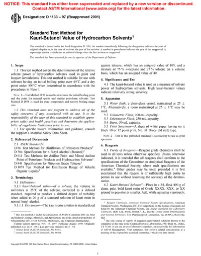 ASTM D1133-97(2001) - Standard Test Method for Kauri-Butanol Value of ...