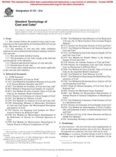ASTM D121-01a - Standard Terminology of Coal and Coke