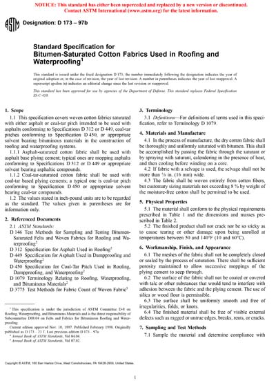 ASTM D173-97b - Standard Specification for Bitumen-Saturated Cotton ...