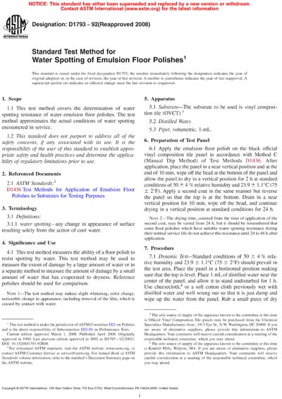 ASTM D1793-92(2008) - Standard Test Method for Water Spotting of ...