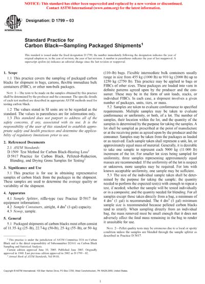 ASTM D1799-03 - Standard Practice for Carbon Black—Sampling Packaged ...