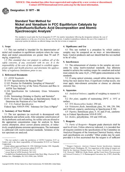ASTM D1977-98 - Standard Test Method for Nickel and Vanadium in FCC ...