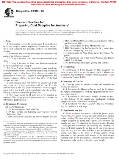 ASTM D2013-03 - Standard Practice of Preparing Coal Samples for Analysis