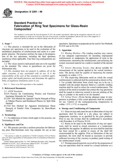 ASTM D2291-98 - Standard Practice for Fabrication of Ring Test ...