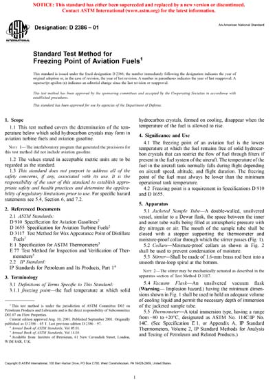 ASTM D2386-01 - Standard Test Method for Freezing Point of Aviation Fuels
