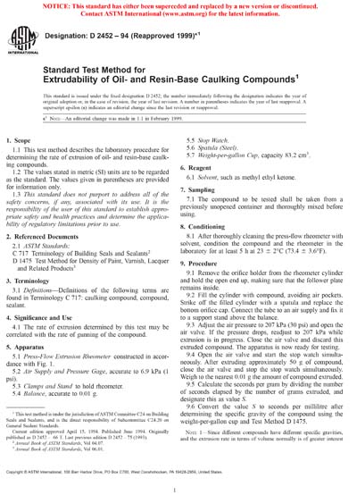 ASTM D2452-94(1999)e1 - Standard Test Method for Extrudability of Oil ...