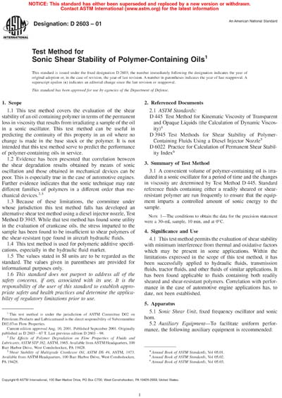ASTM D2603-01 - Test Method for Sonic Shear Stability of Polymer ...
